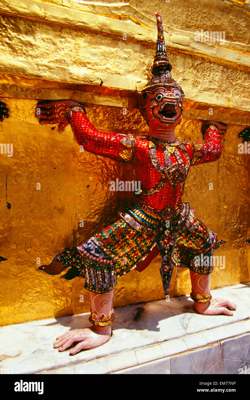 Thailand, Ramakien statue in colorful outfit and headdress in Wat Phra ...