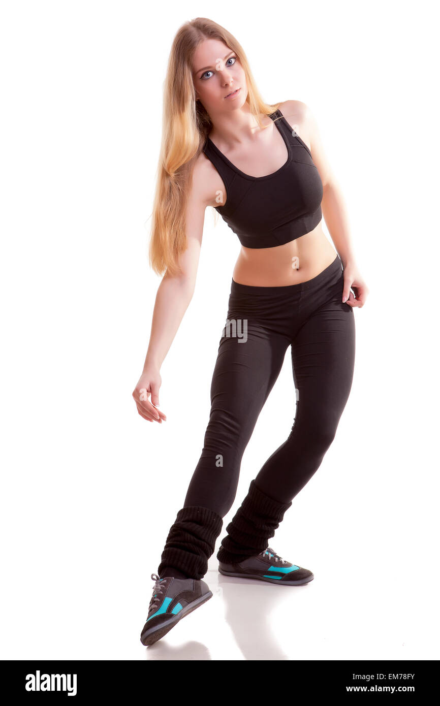 Young woman in good health full body over white background. Studio ...