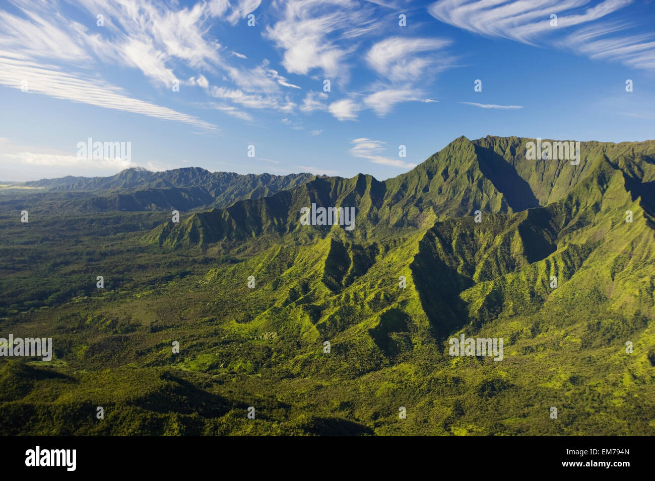 Hawaii, Kauai, Aerial Scenic Of Lush Mountains, Valleys, Ridges ...