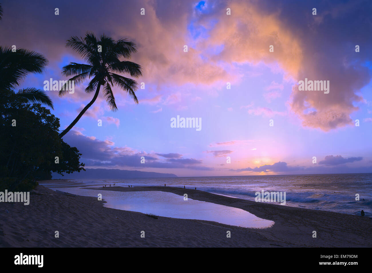 Hawaii, Oahu, North Shore, Beautiful Pink And Purple Sunset Stock Photo ...