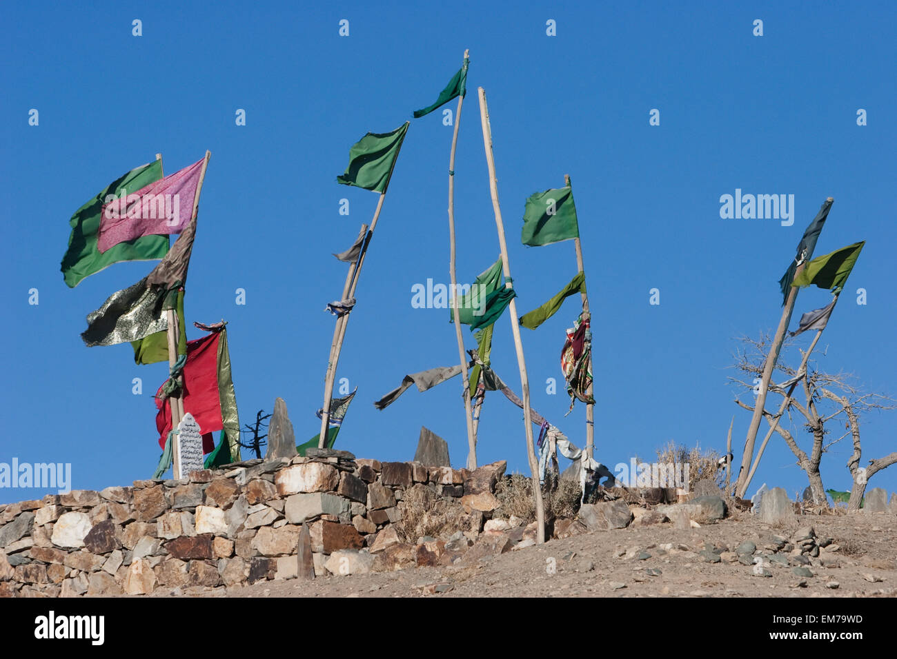 Flags Fluttering In The Wind Over A Muslim Cemetery In Tajekha, Vardak ...
