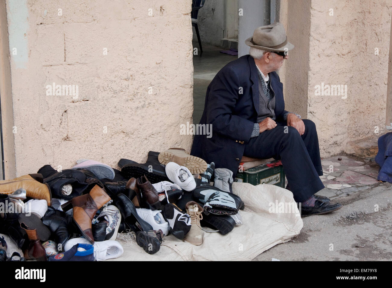 Shoe Vendor At The Market, Tirana, Albania Stock Photo - Alamy