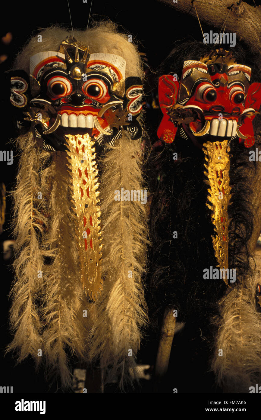 Indonesia, Bali, Closeup Of Barong Dance Masks Hanging Stock Photo - Alamy