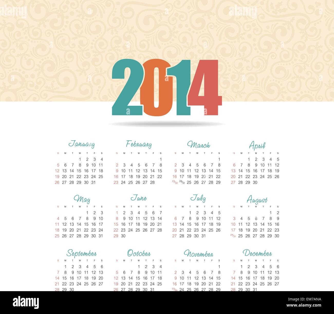 January 2014 calendar Stock Vector Images - Alamy