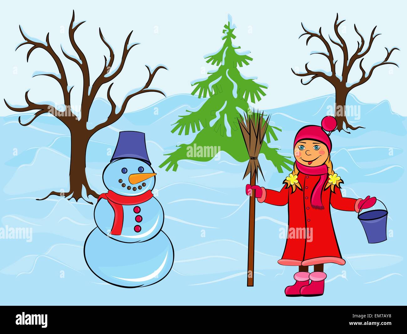 Cute girl in snow Stock Vector Images - Alamy