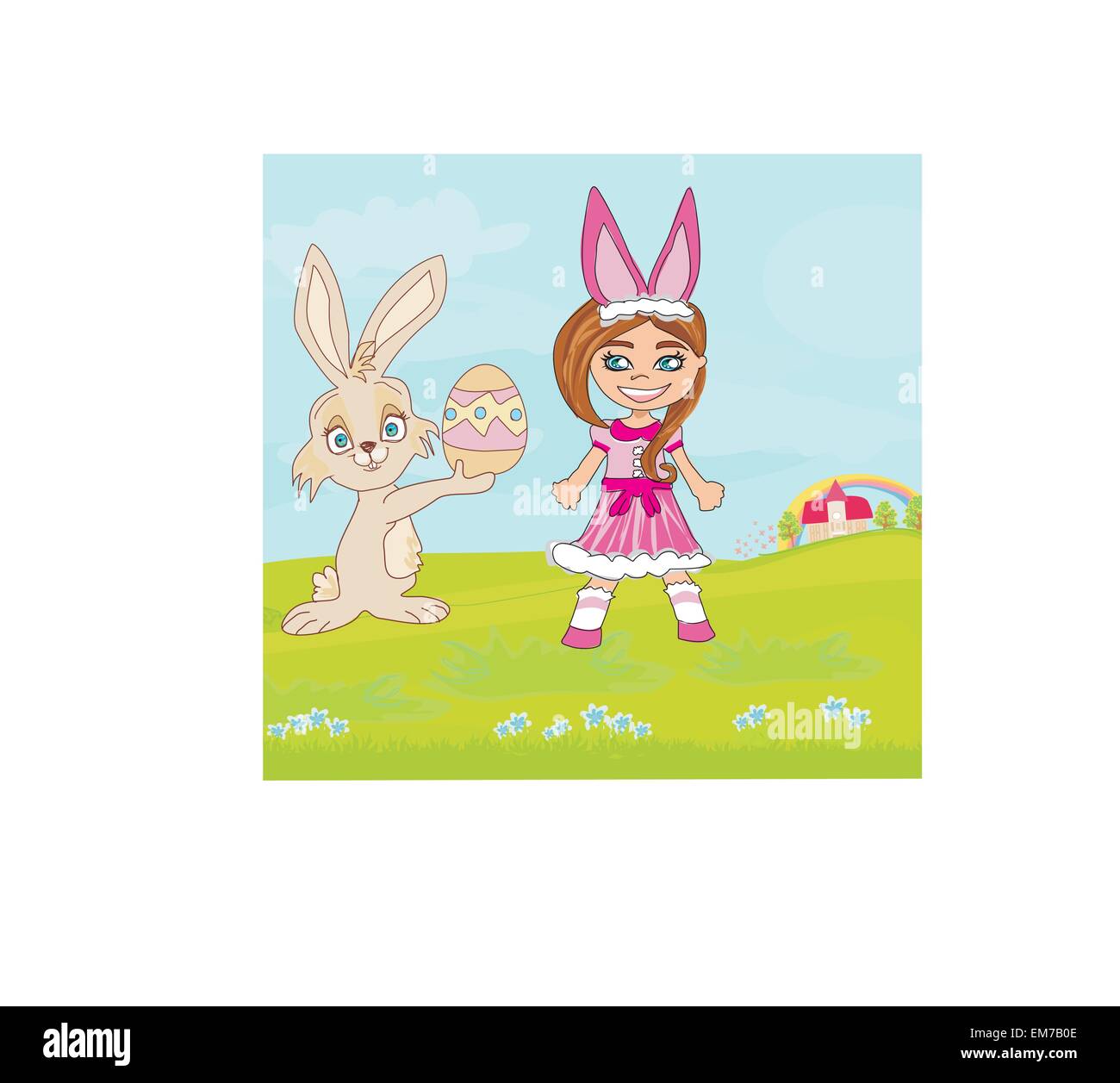 girl in bunny costume and sweet Easter Bunny Stock Vector Image & Art ...