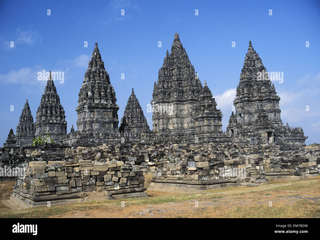 Indonesia, Java, Prambanan, Overview Of Temple Ruins Stock Photo - Alamy