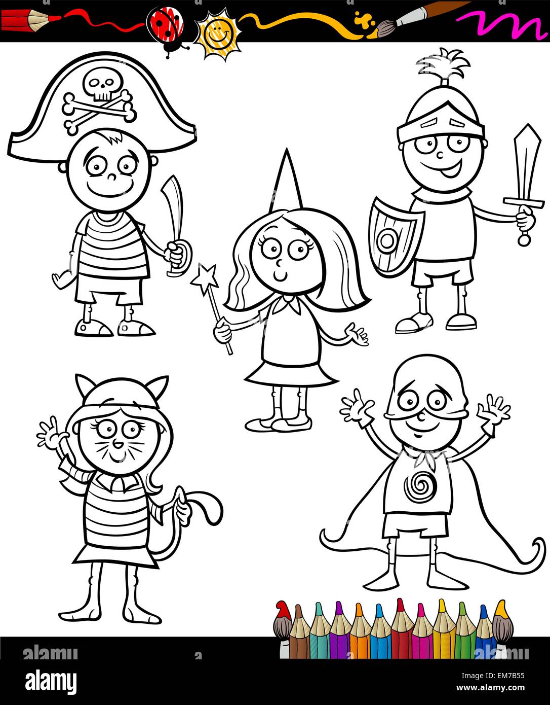 kids in costumes set coloring page Stock Vector Image & Art - Alamy
