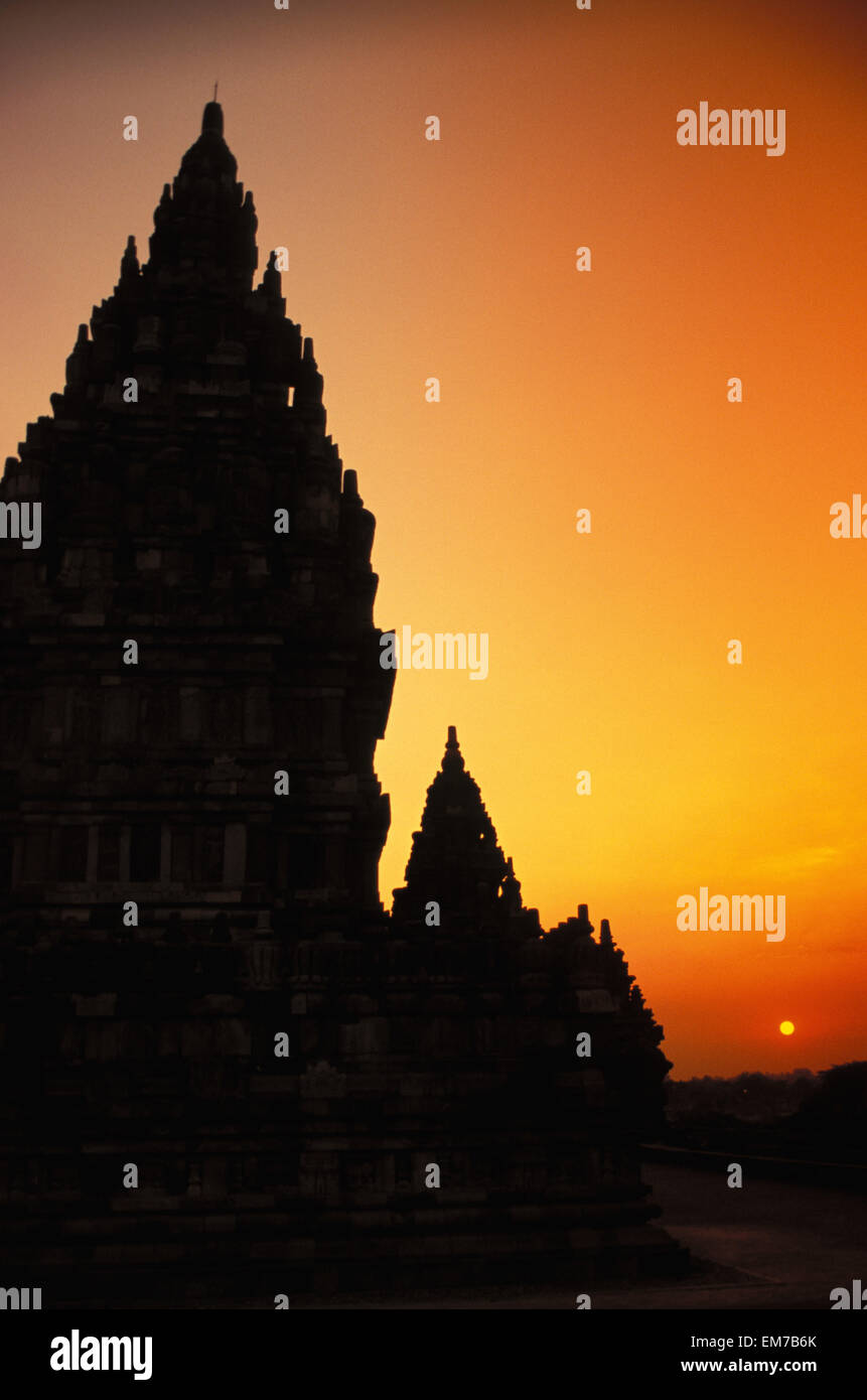 Indonesia, Java, Prambanan, Shiva Mahadeva Temple Silhouetted At Sunset ...