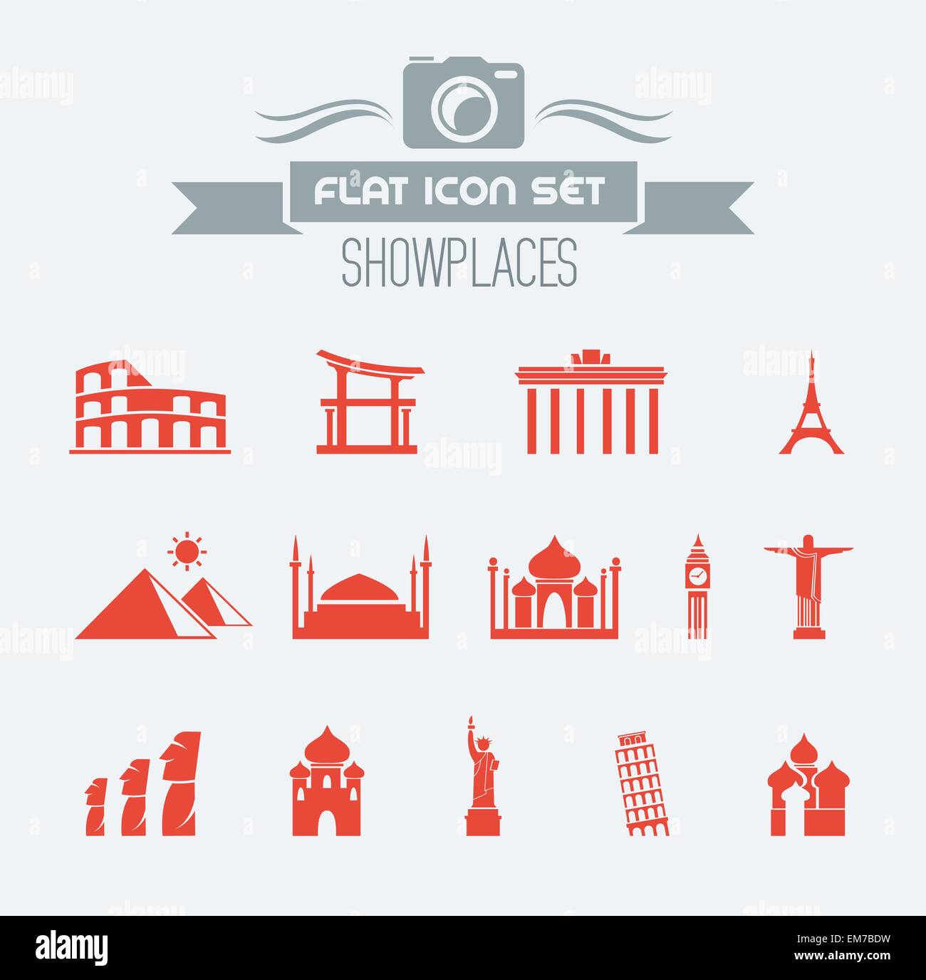 Landmarks Flat Icon Set Stock Vector Image & Art - Alamy
