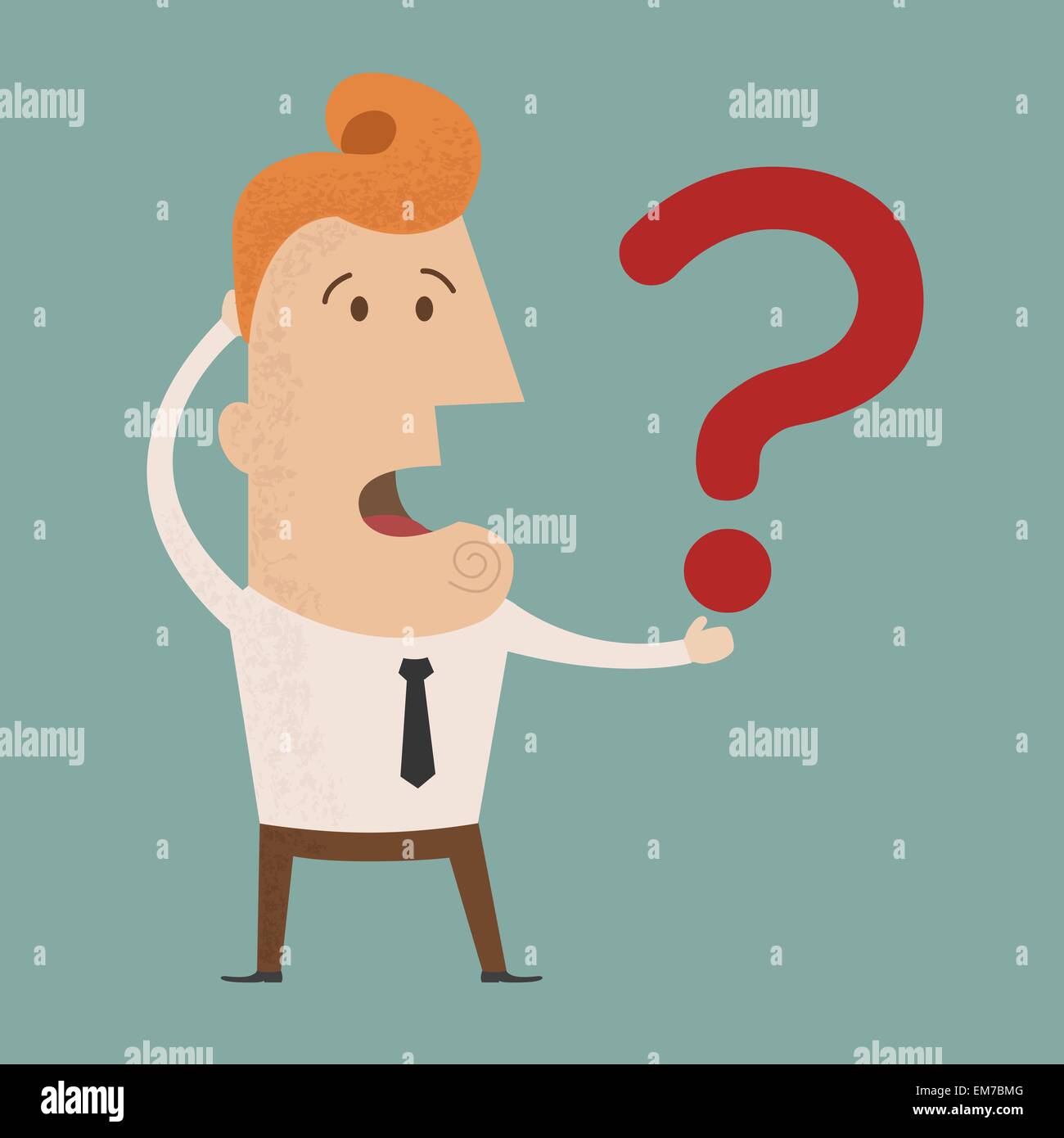 Business man scratches his head in indecision on a question mark Stock ...