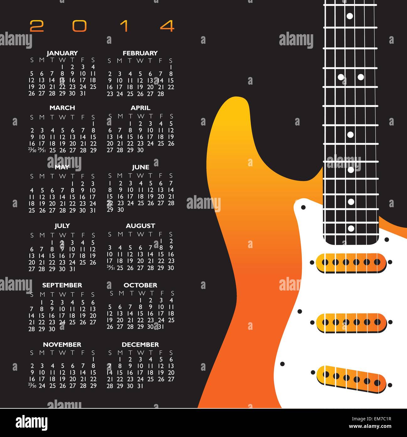 2014 Creative Guitar Calendar Stock Vector Image & Art - Alamy