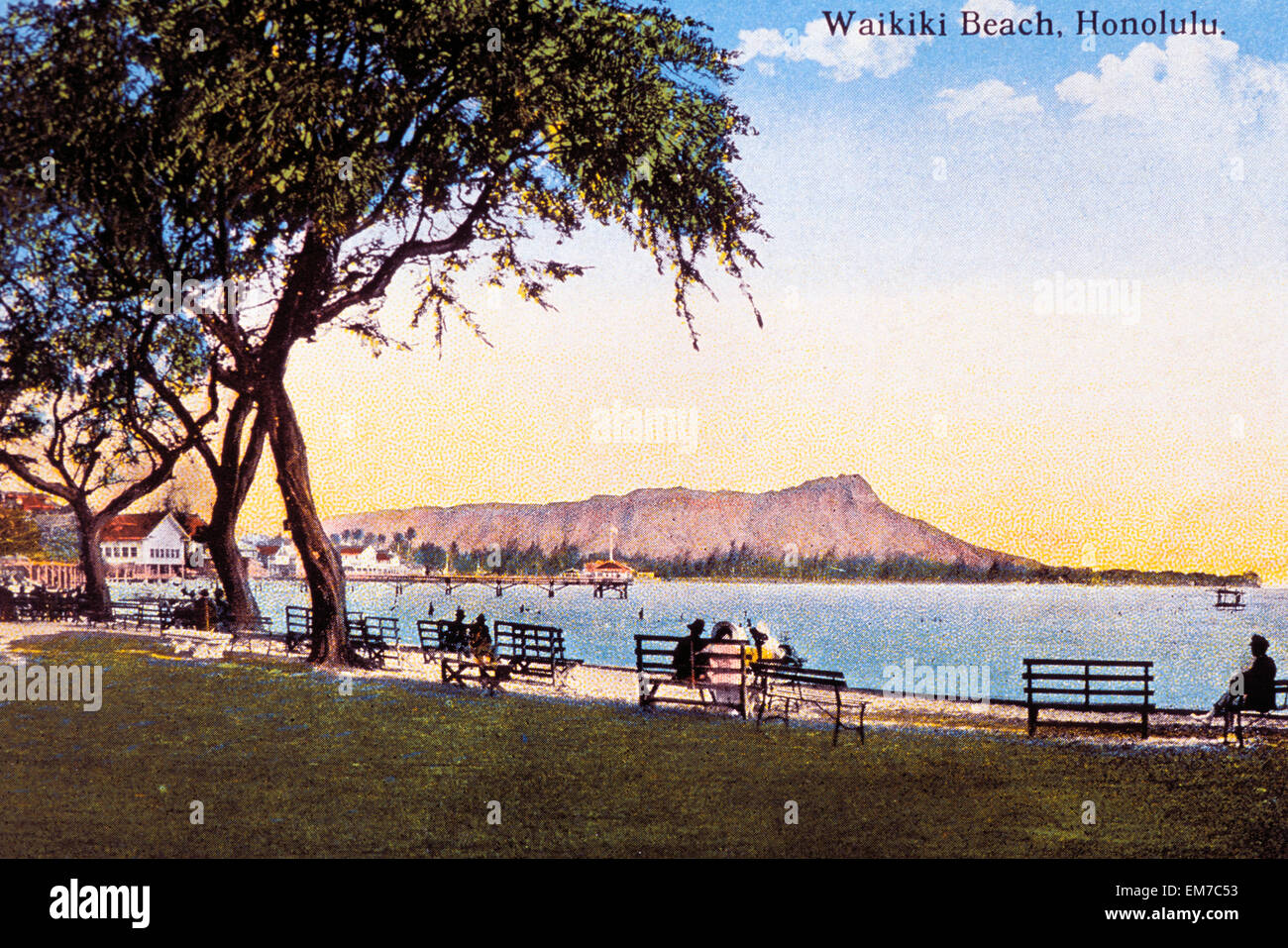 C.1910, Hawaii, Honolulu, Postcard Of Waikiki Beach Scene Stock Photo ...