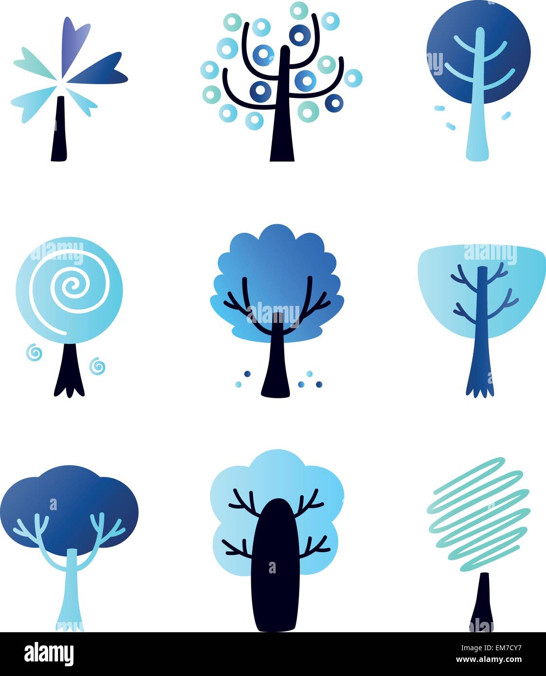Abstract winter vector trees set isolated on white Stock Vector Image ...