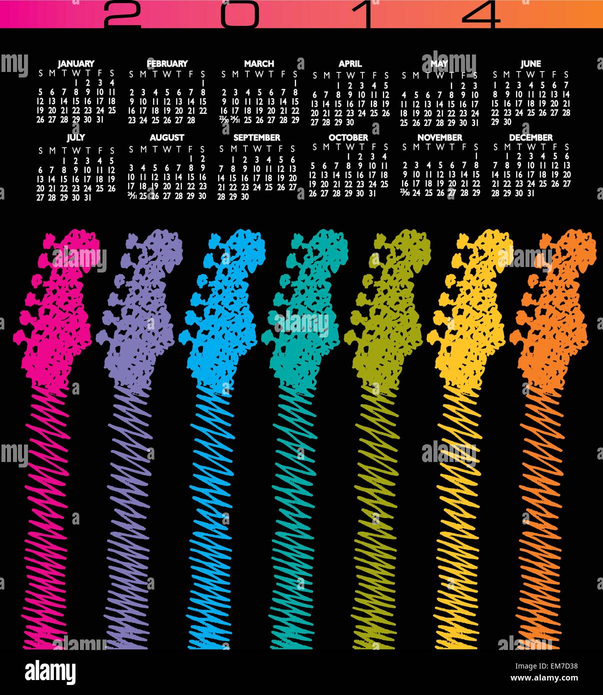 2014 Creative Guitar Calendar Stock Vector Image & Art - Alamy