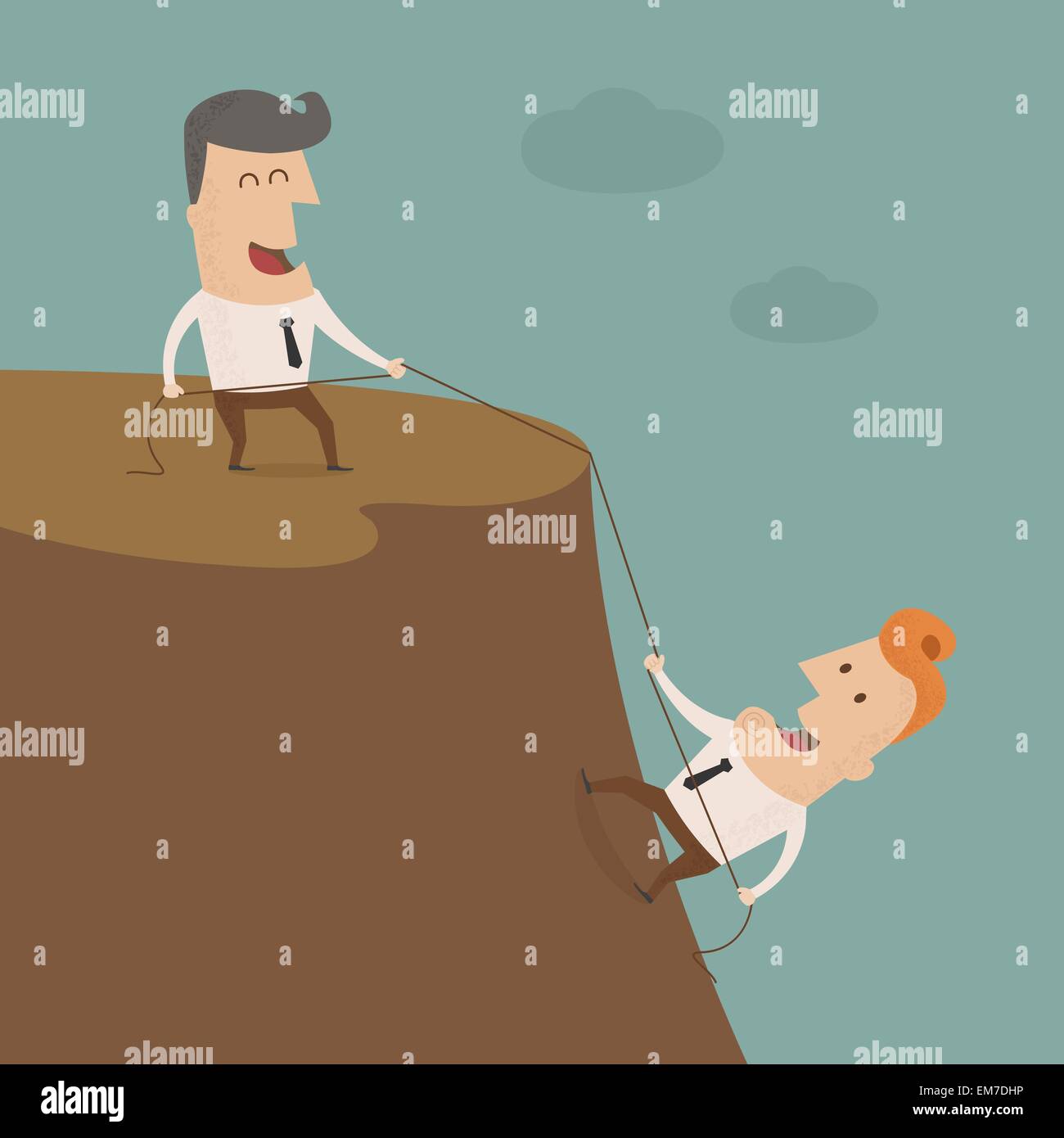 Businessman on the top of a rock helping an other businessman to Stock ...