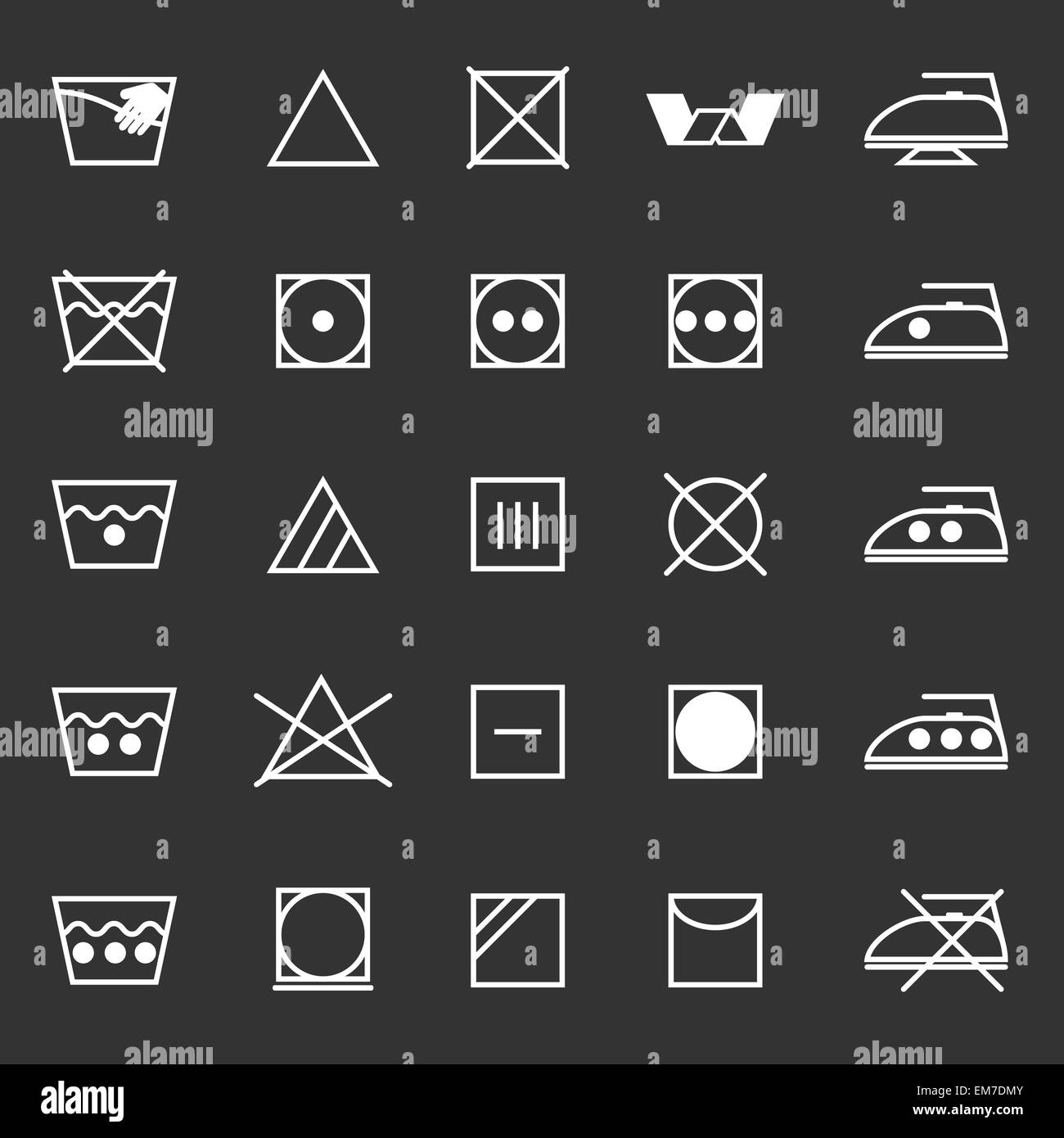 Fabric care sign and symbol icons on gray background, stock vector ...