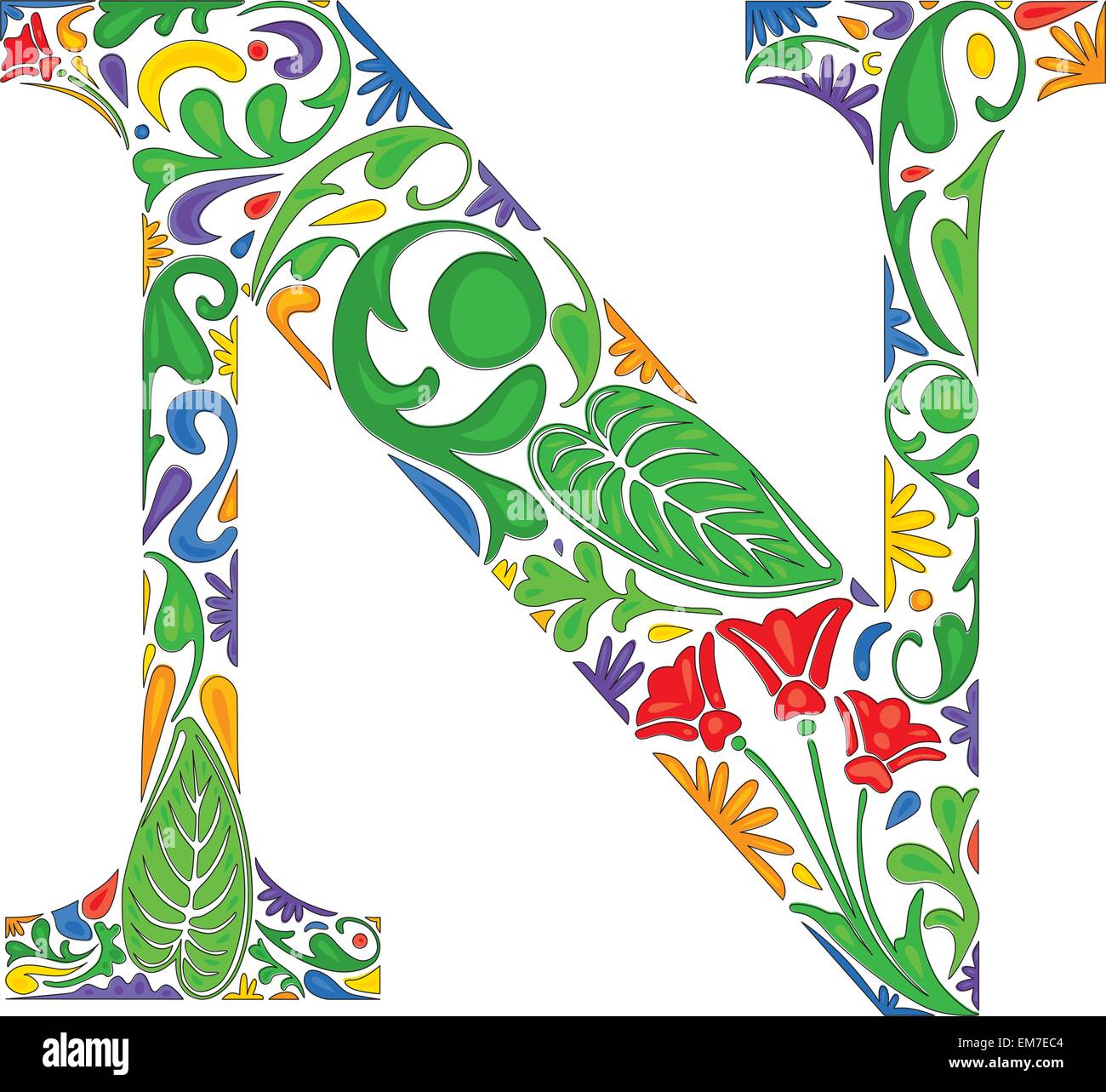 Floral font letter n hi-res stock photography and images - Alamy