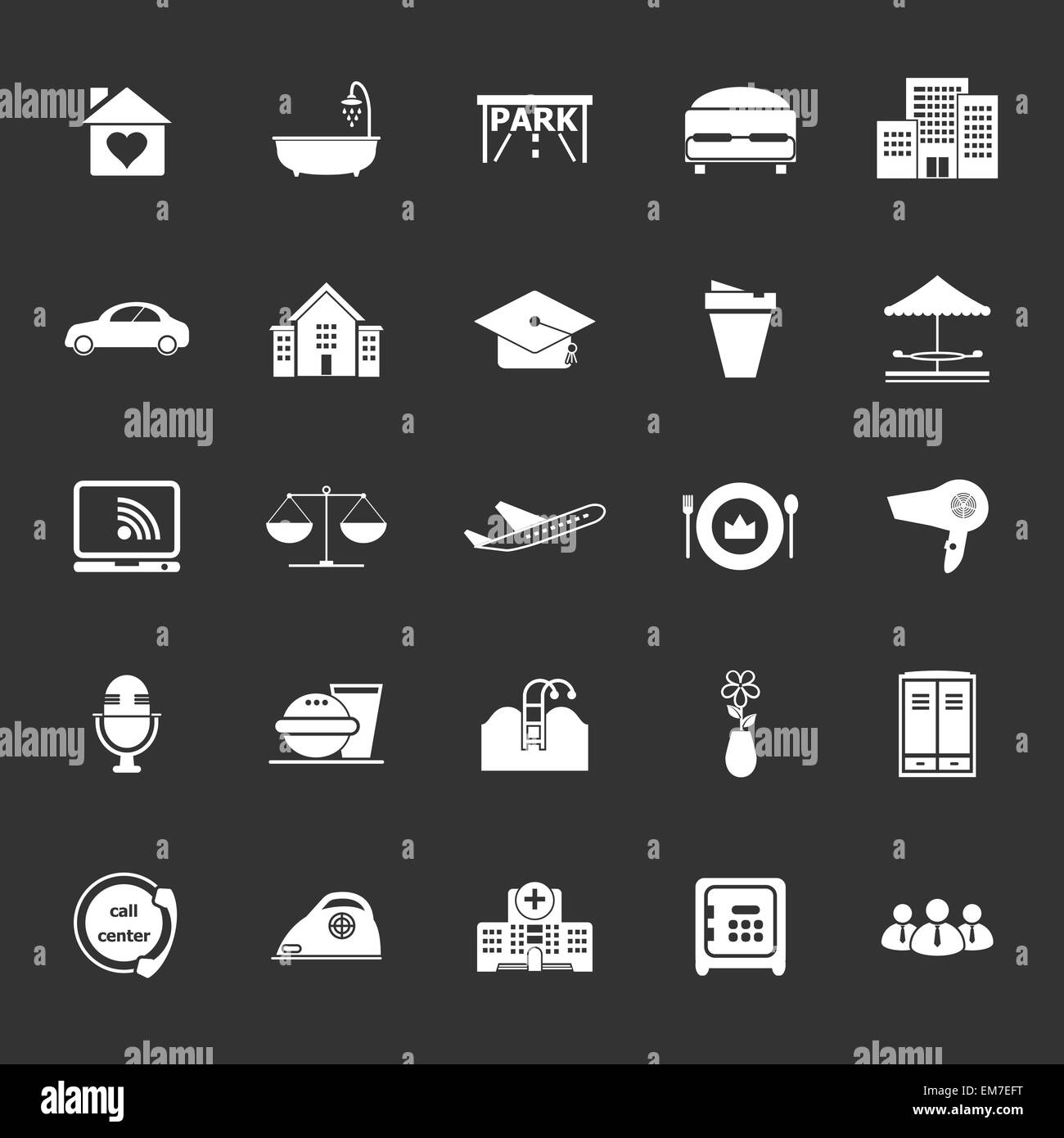 Hospitality business icons on gray background, stock vector Stock ...