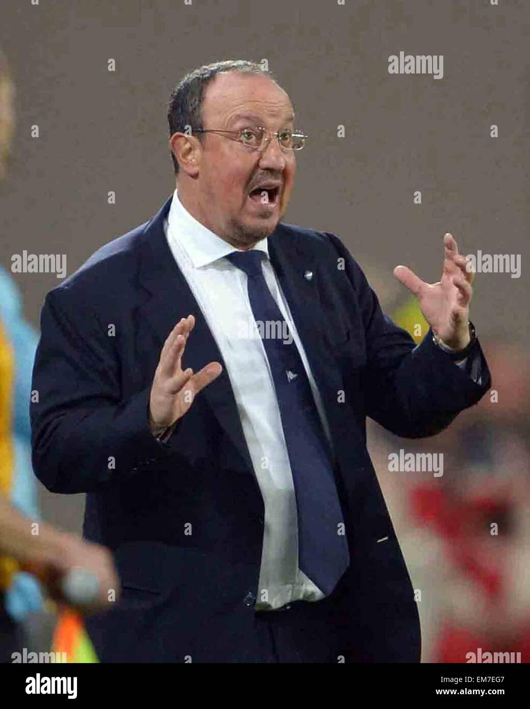Wolfsburg, Germany. 16th Apr, 2015. Napoli's coach Rafael Benitez at ...