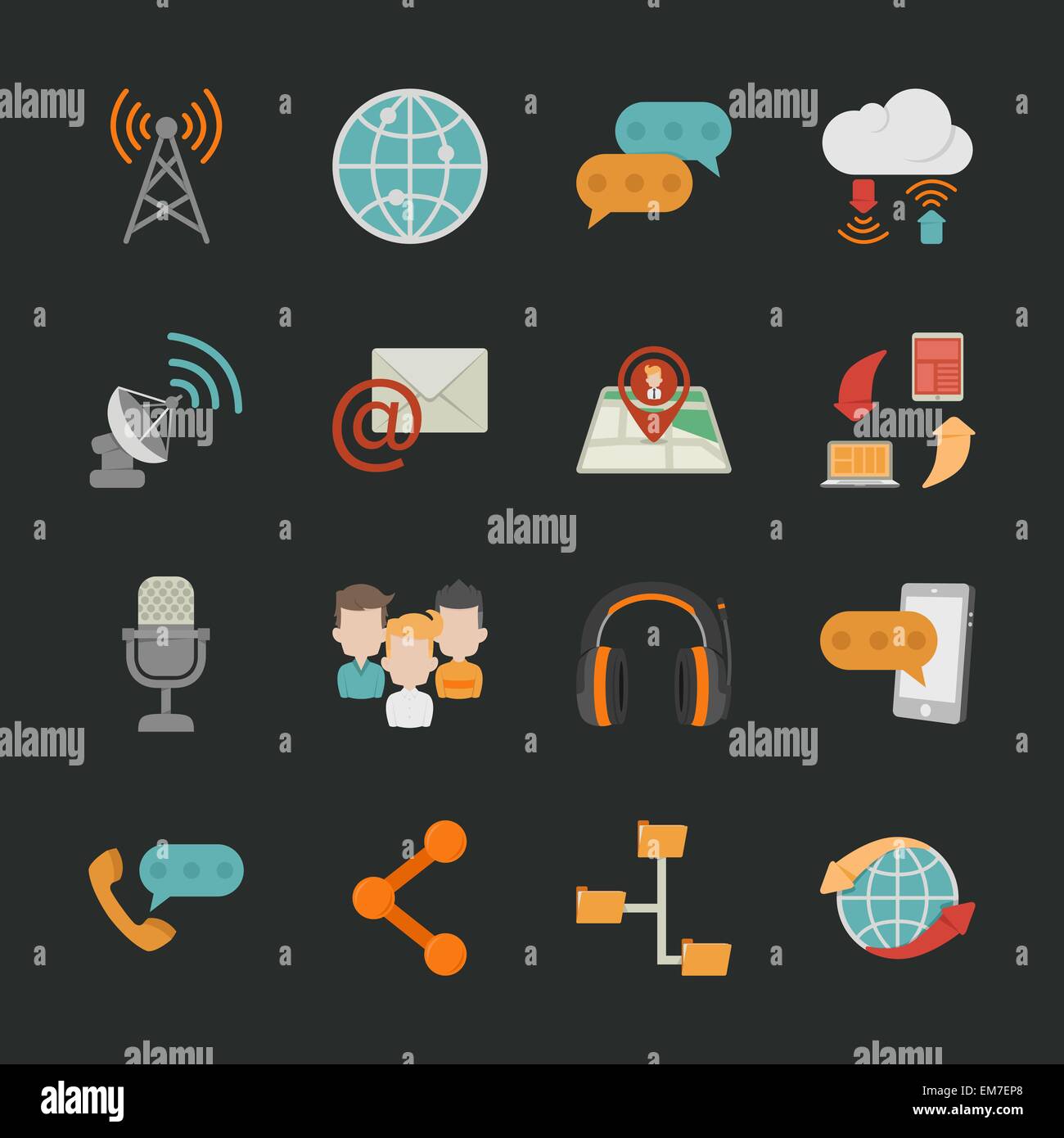 Communication icons with black background Stock Vector Image & Art - Alamy