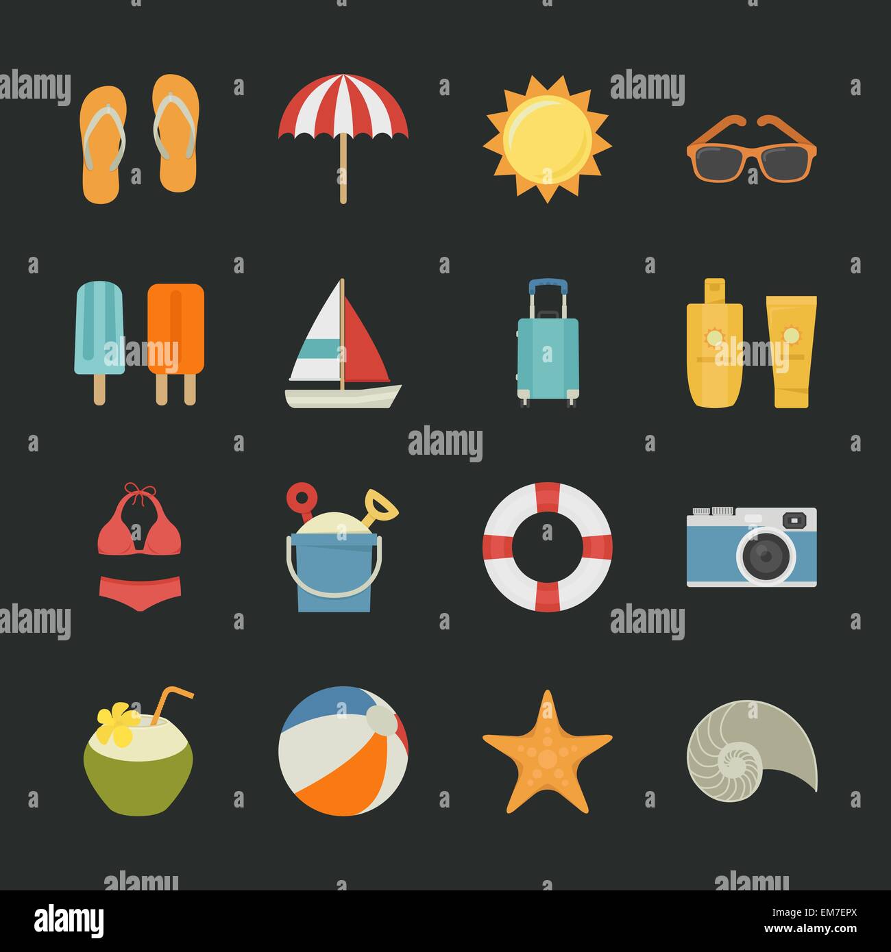 Summer icons , Vacation icons with black background Stock Vector Image ...