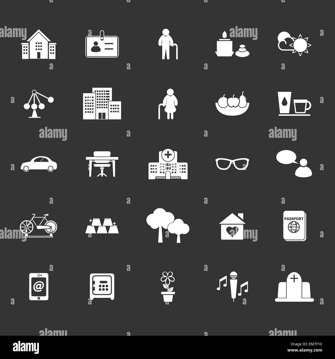Retirement community icons on gray background, stock vector Stock ...