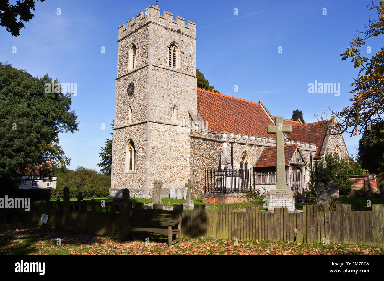 St. Mary's church, and war memorial, Matching , Essex, England Stock ...