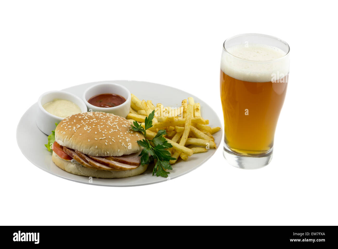 Hamburger french fries beer Cut Out Stock Images & Pictures - Alamy