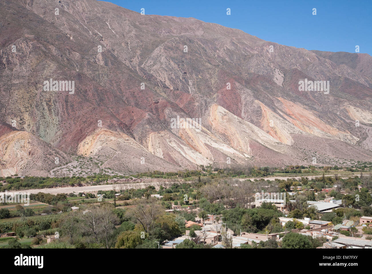 Multicolored mountains of the Quebrada de Humahuaca along the Rio ...