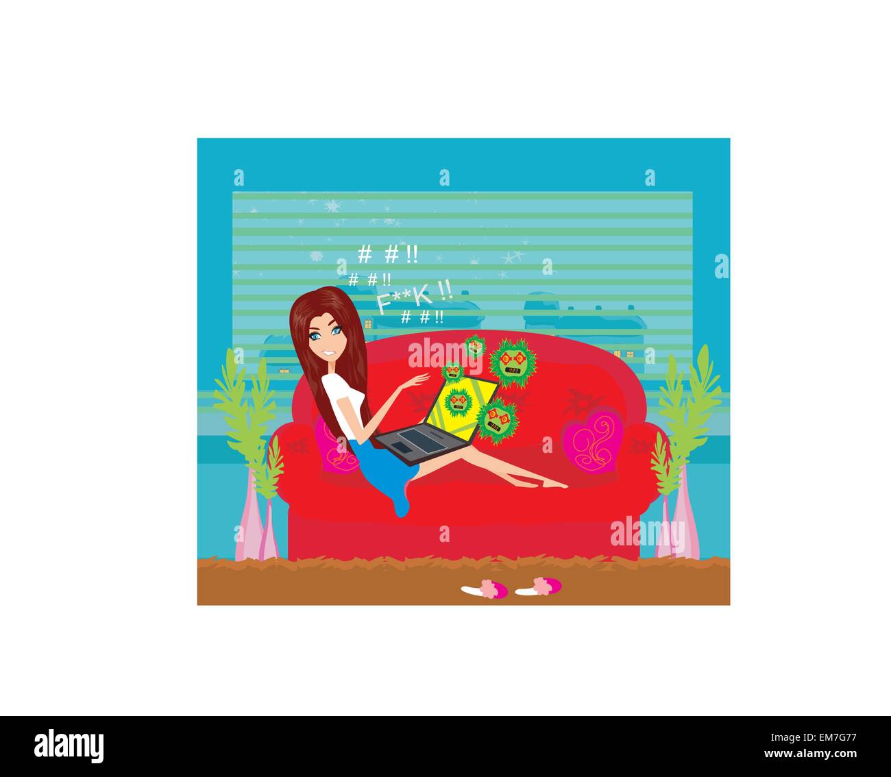 Laptop woman at night Stock Vector Images - Alamy