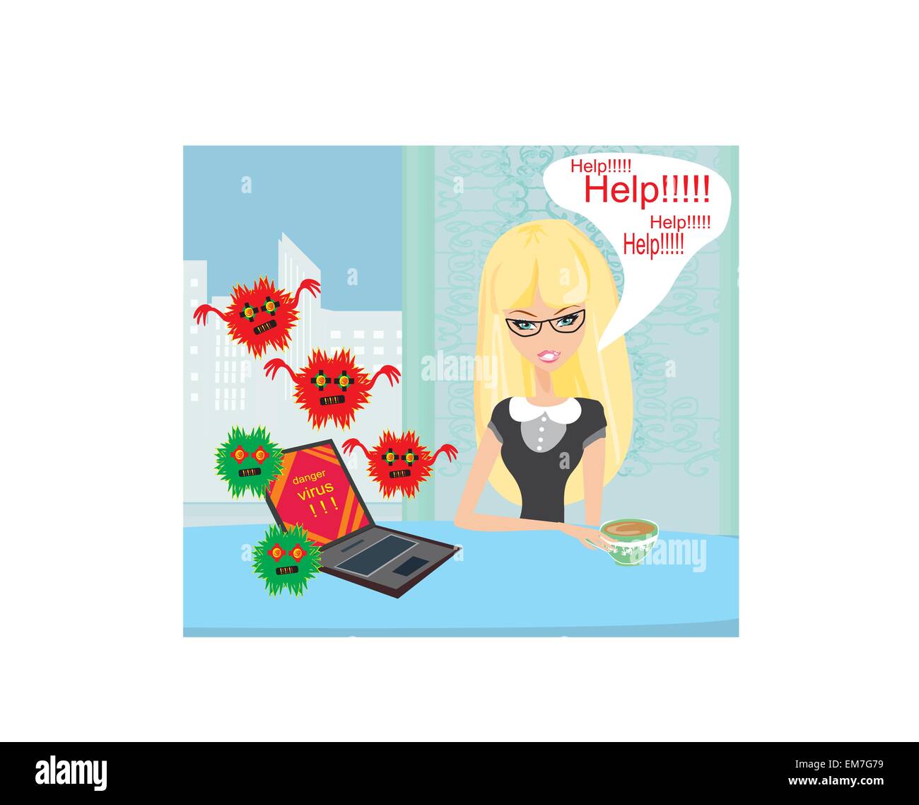 Computer virus attacking laptop in the office Stock Vector Image & Art ...