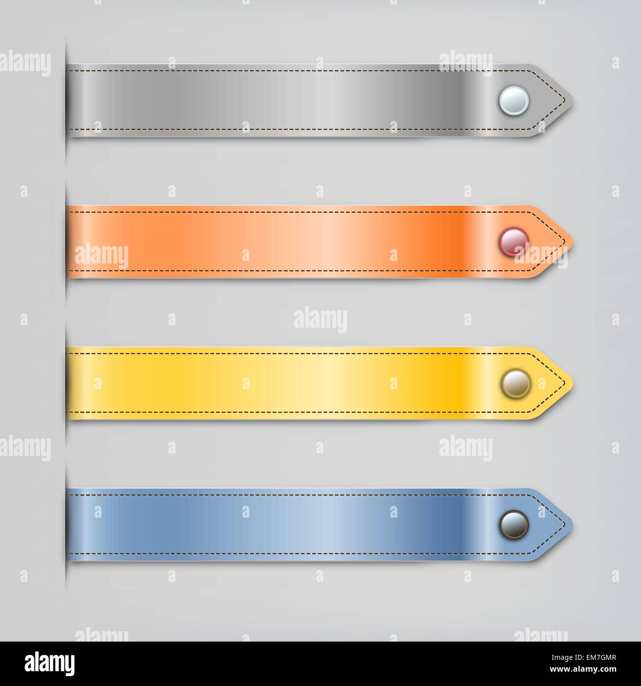 Abstract leather ribbon with button banners vector set. Symbols Stock ...