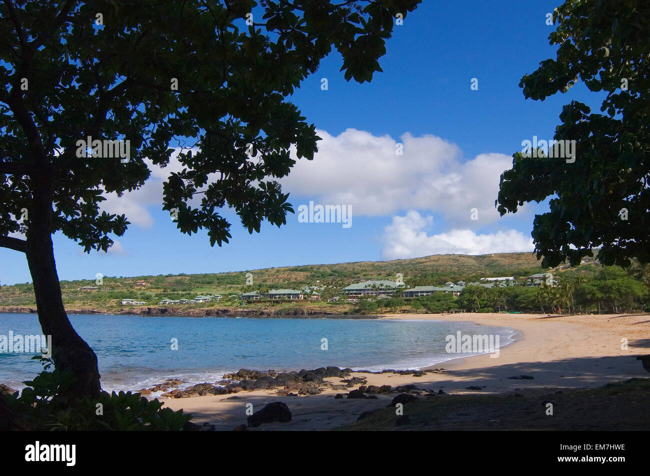 Hawaii, Lanai, Manele Bay Beach Park And Resort, View Of The Beach ...