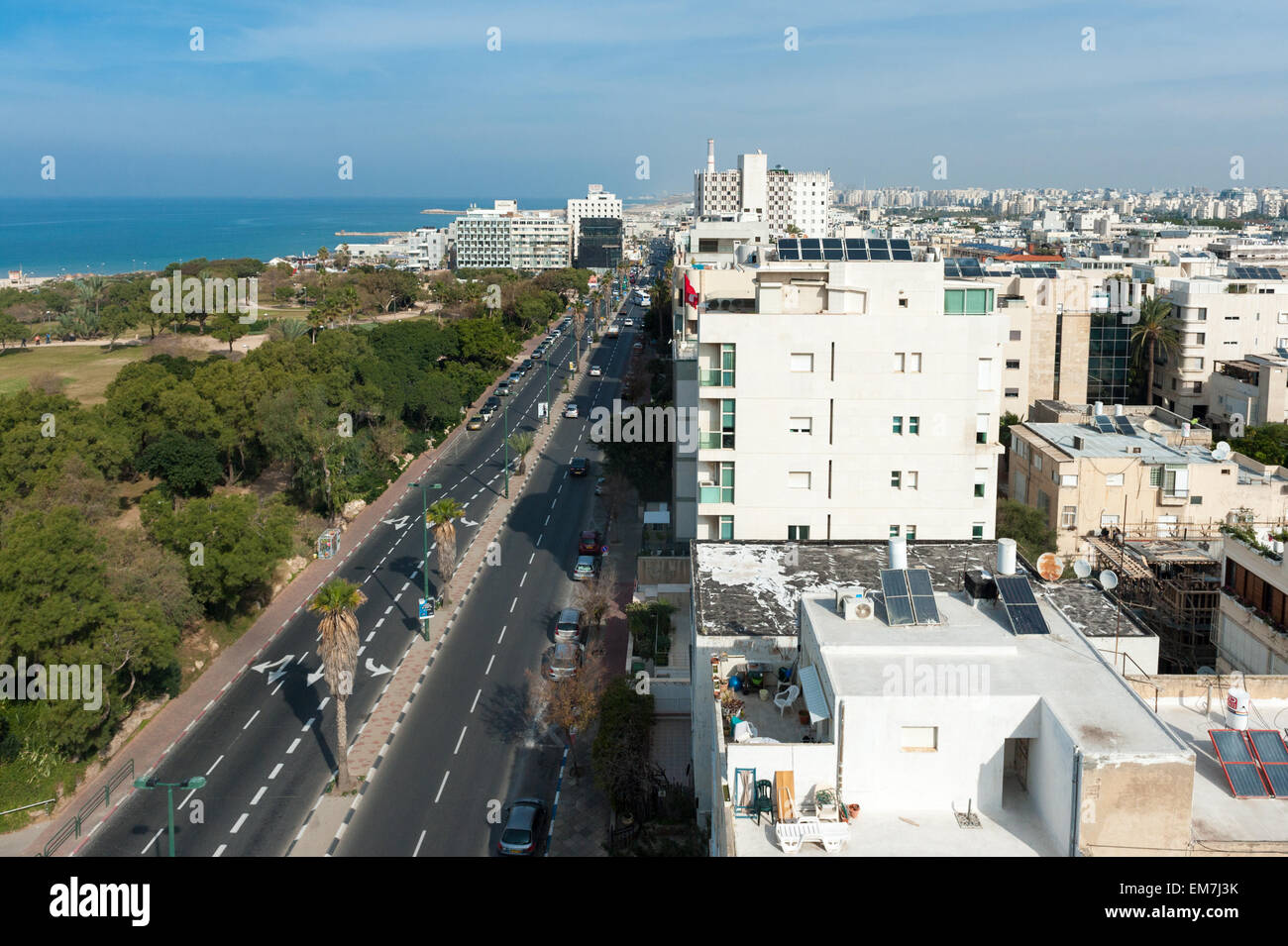 Israel, Tel Aviv, bird's-eye view of Rehov Hayarkon (street Stock Photo ...