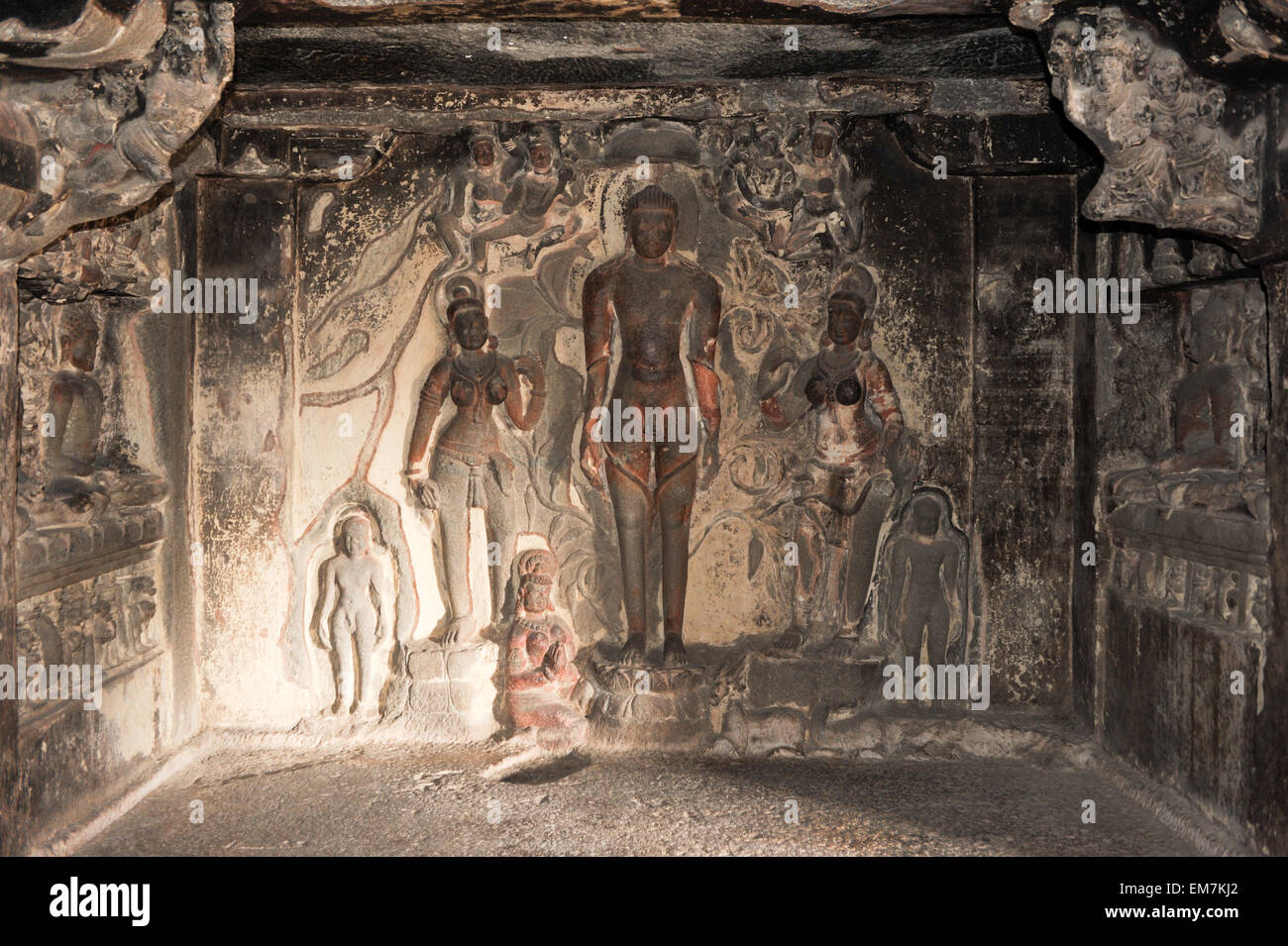 Statues on Ellora caves near Aurangabad, Maharashtra state in India ...