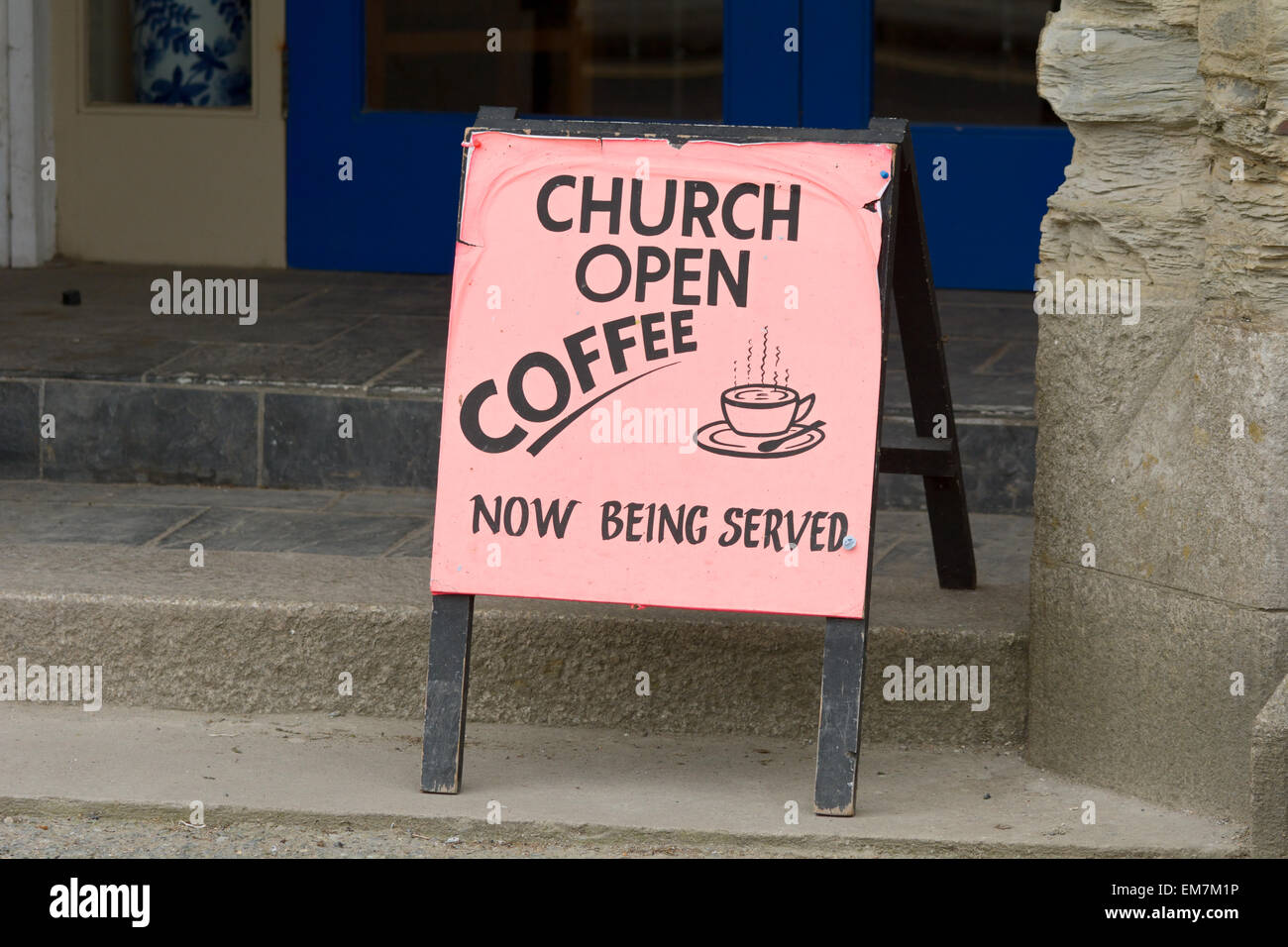 Church Open Coffee being served sign Stock Photo - Alamy
