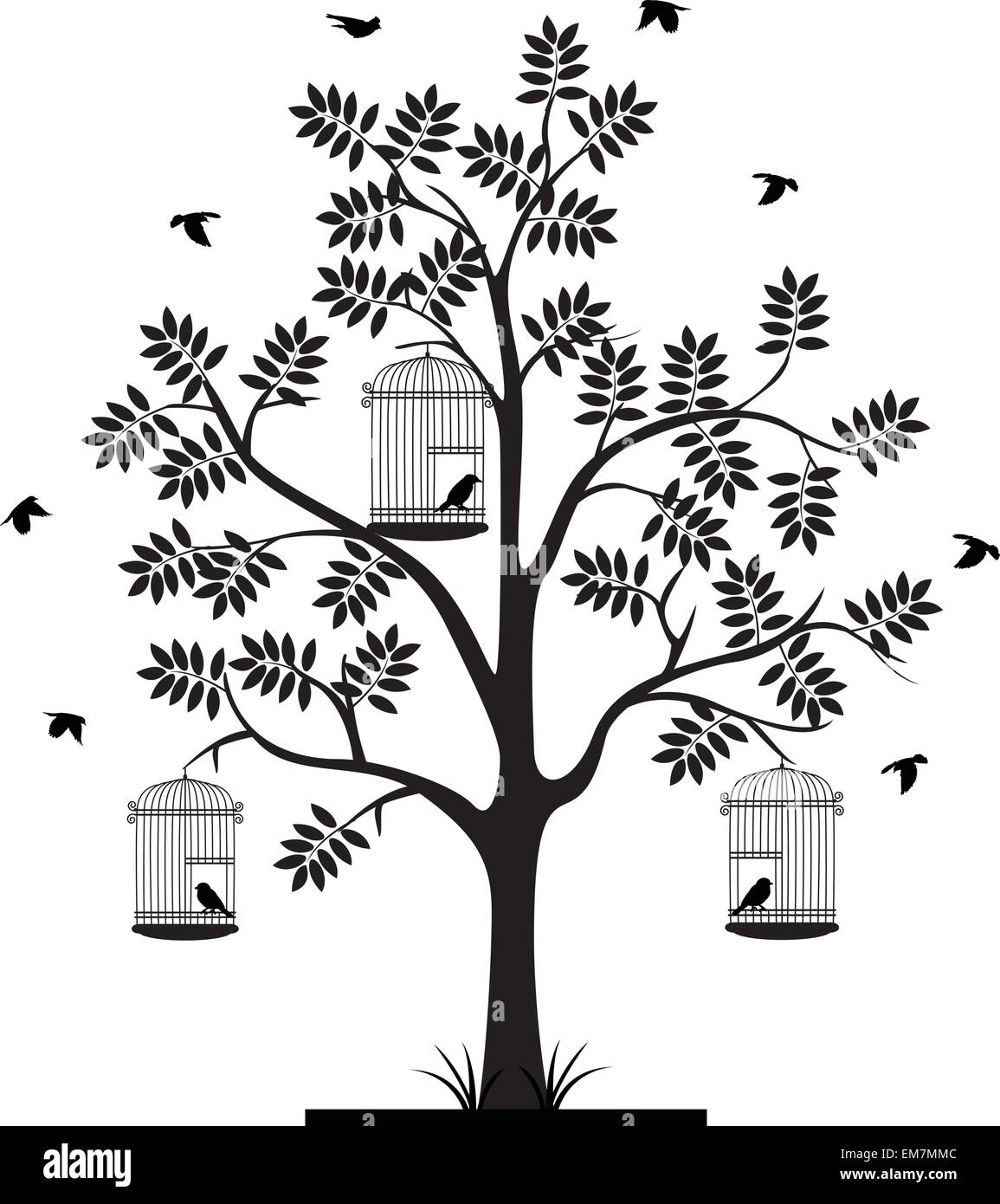 Birds Flying From Tree Silhouette