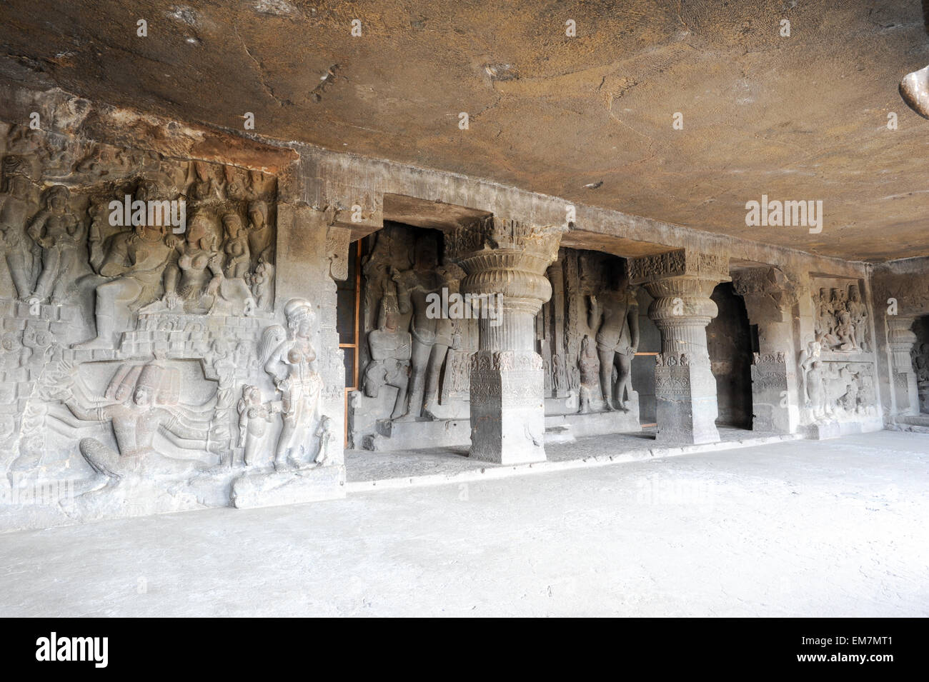 Statues on Ellora caves near Aurangabad, Maharashtra state in India ...