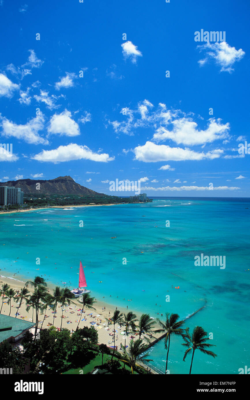 Hawaii, Oahu, Waikiki Beach, Diamond Head, Dramatic View From Hotel ...