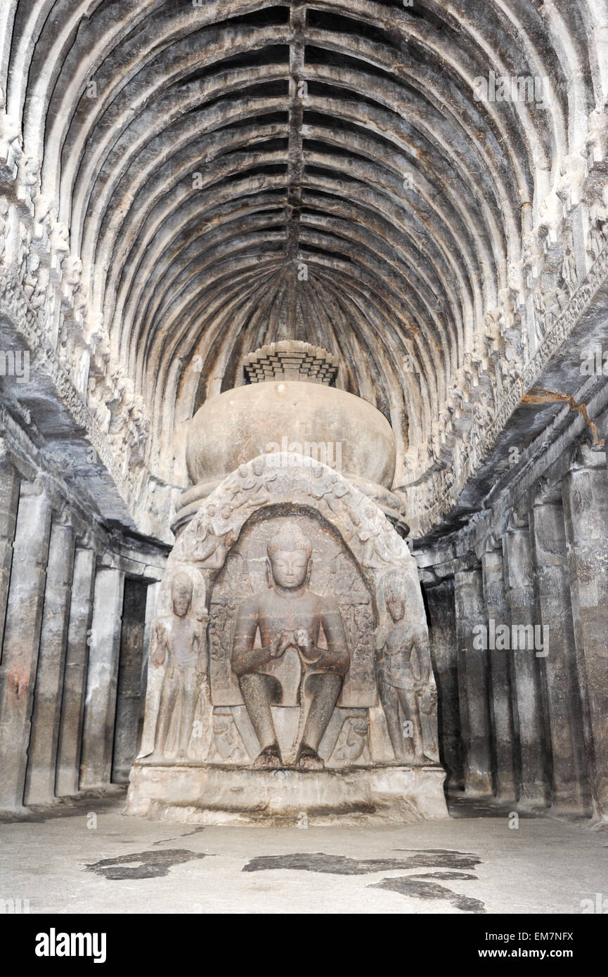 Statue of Buddha on Ellora caves near Aurangabad, Maharashtra state in ...