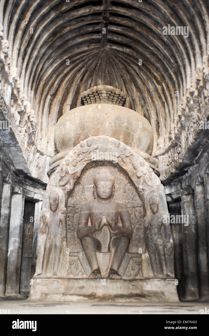 Statue of Buddha on Ellora caves near Aurangabad, Maharashtra state in ...