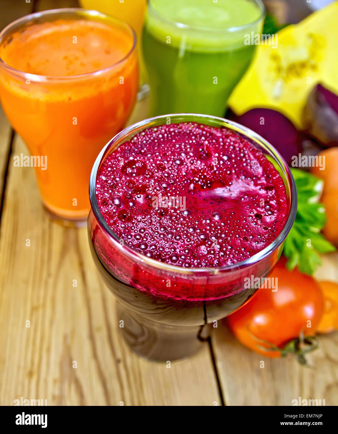 Juice beetroot and vegetable on board top Stock Photo - Alamy