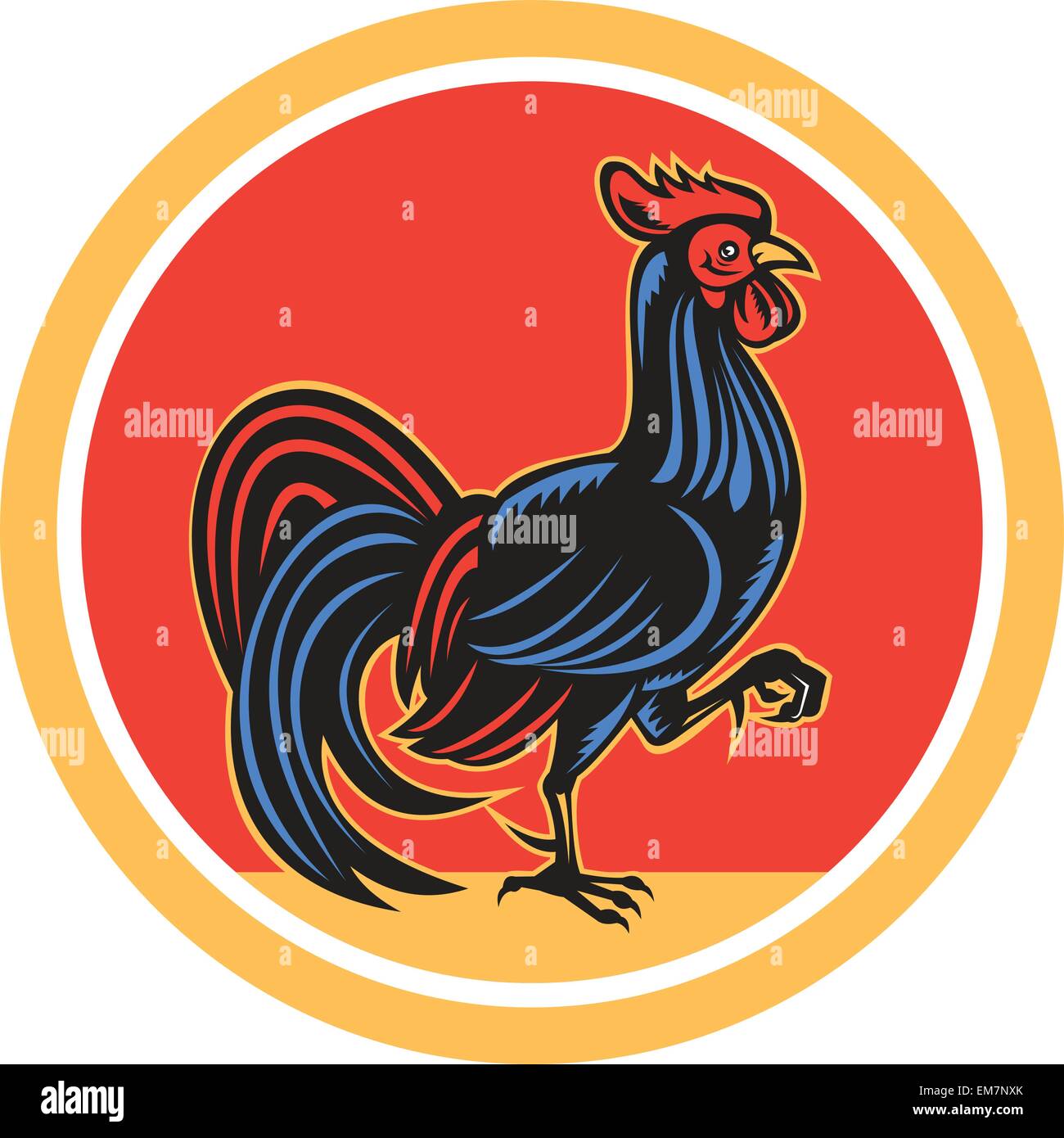 Chicken Rooster Marching Walking Circle Retro Stock Vector Image & Art ...