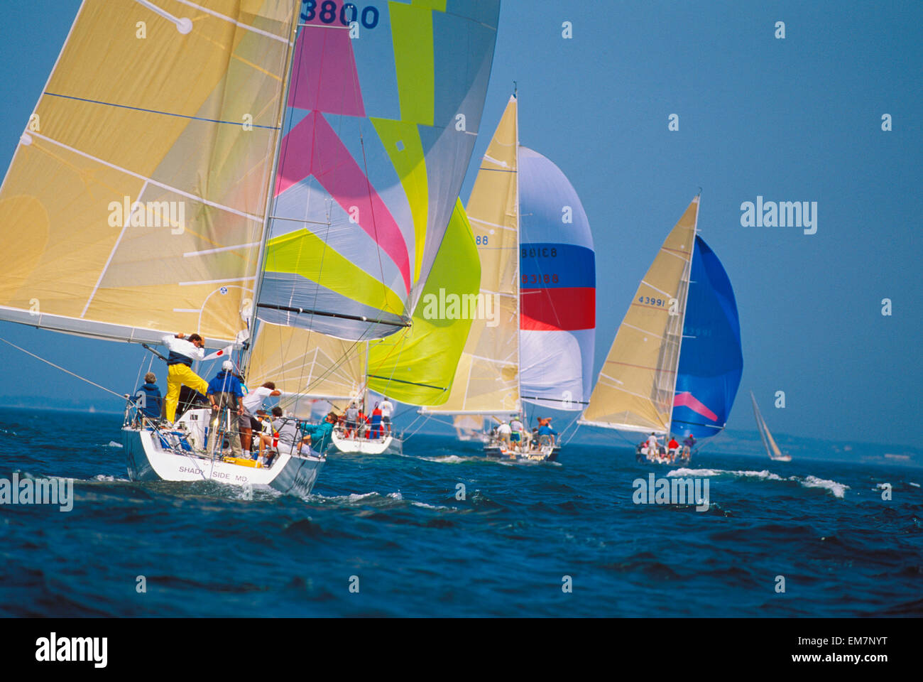 Rhode Island, Block Island Race, Racing Boats From Behind Stock Photo ...