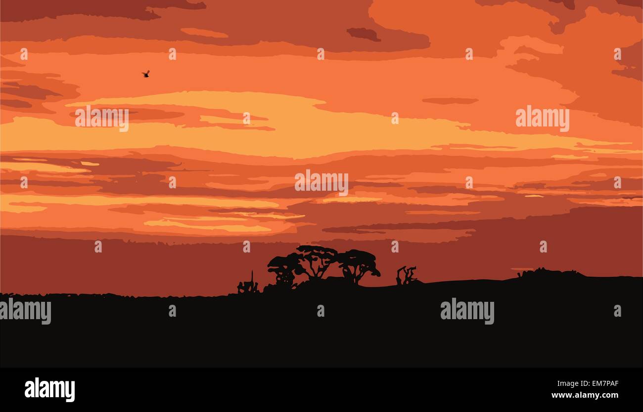 Serene sunset landscape Stock Vector Images - Alamy