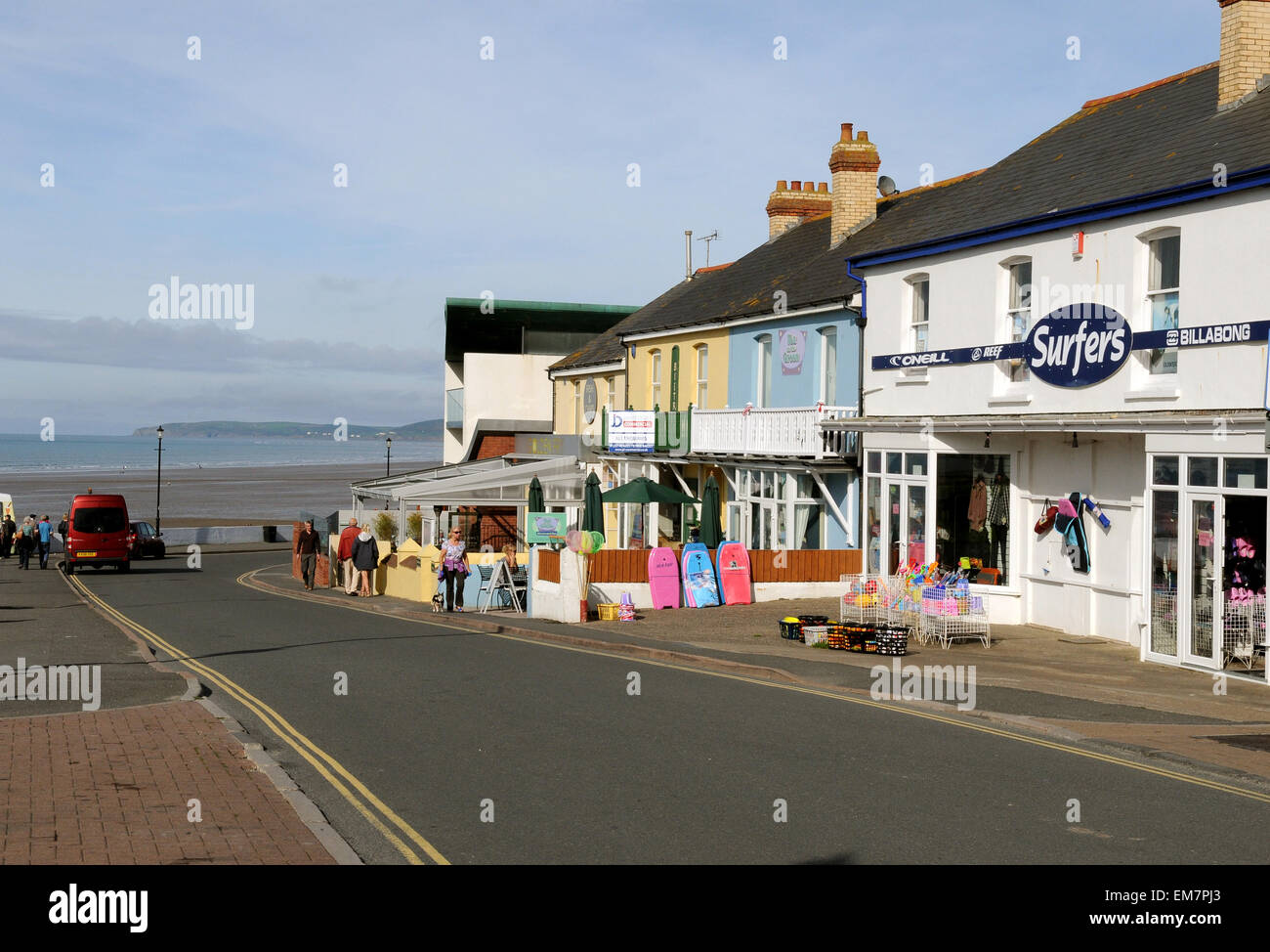 Seaside Shops and Restaurants in Westward Ho! North Devon Stock Photo ...