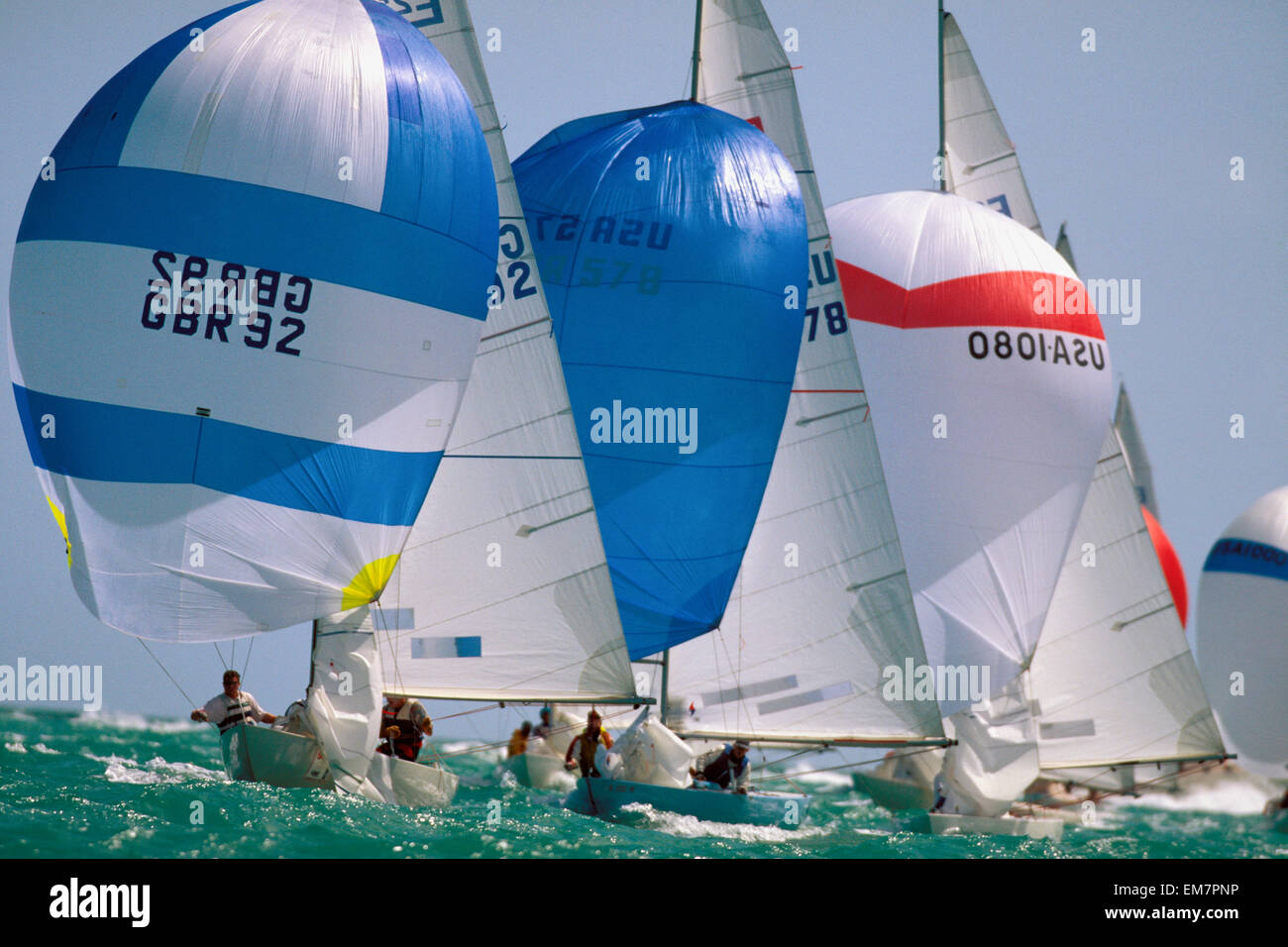 Short Ocean Racing Championship, Sailboats With Colorful Spinnakers ...