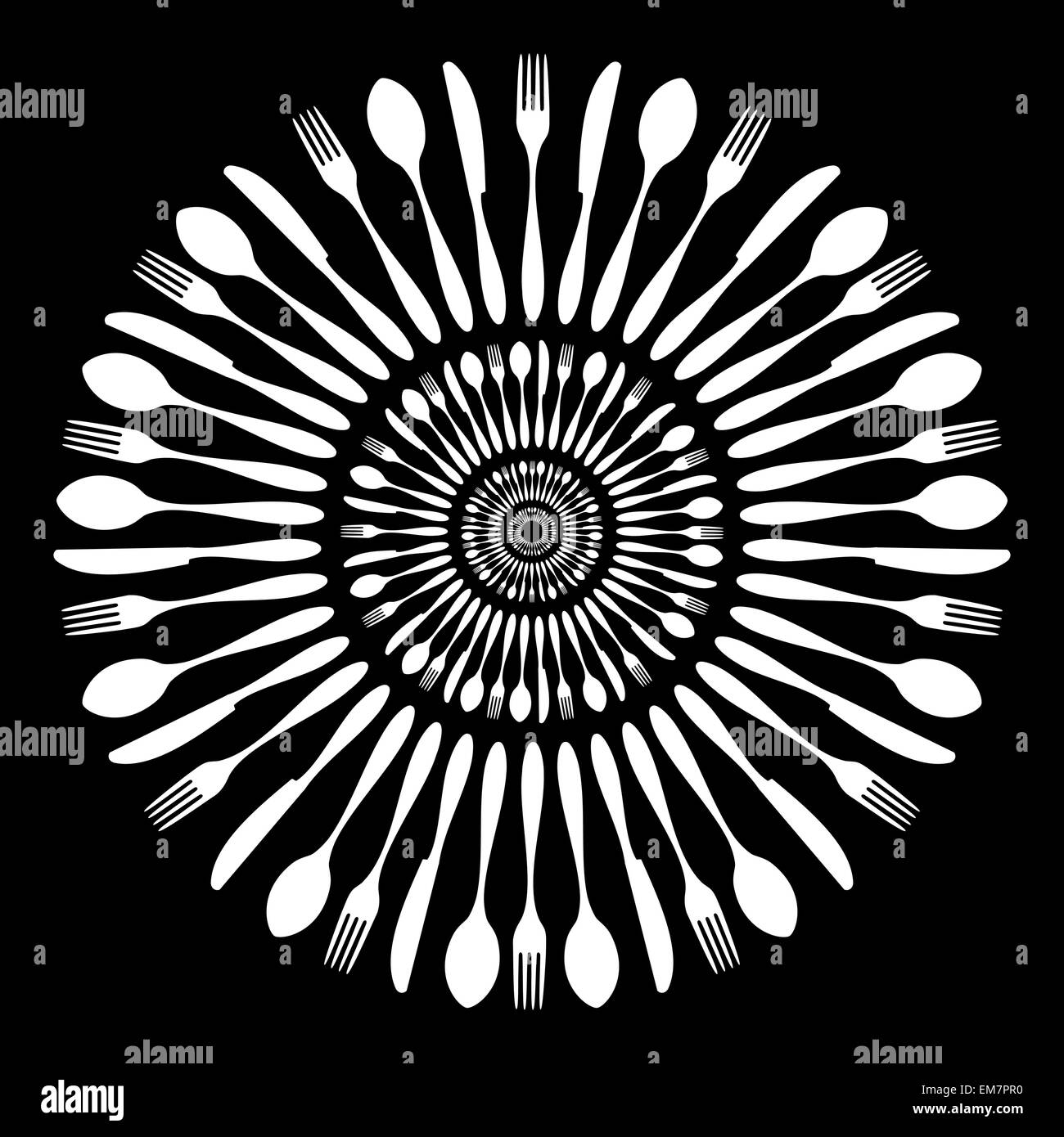 Black and white cutlery restaurant mandala Stock Vector Image & Art - Alamy