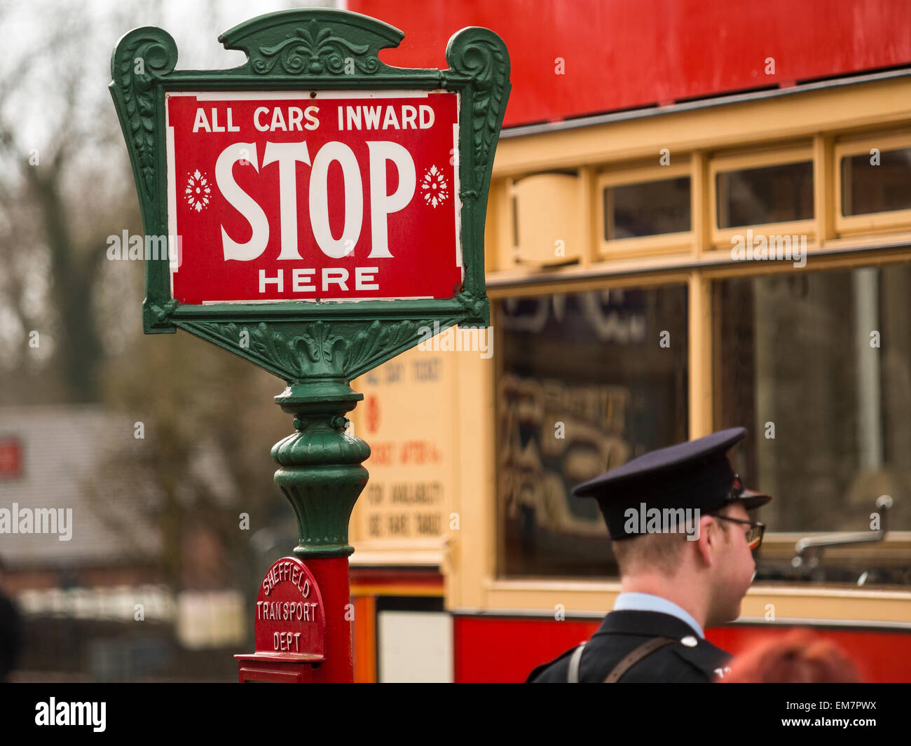 stop sign for trams at The National Tramway Museum,Crich,Derbyshire,UK ...